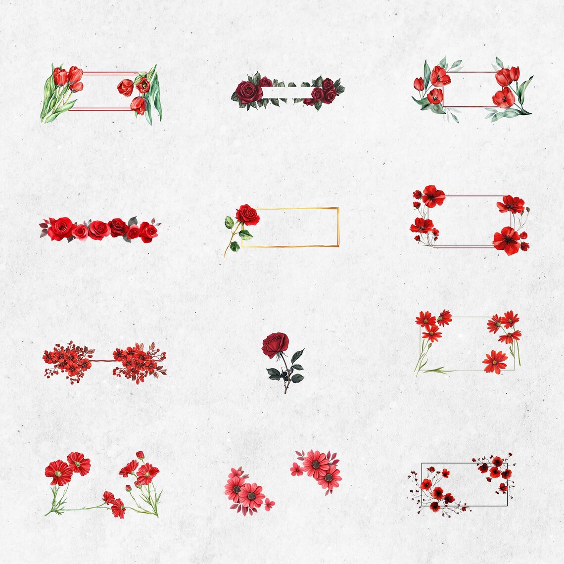 Red Flowers Frame Watercolor Clipart Set,rose Floral Border PNG ...