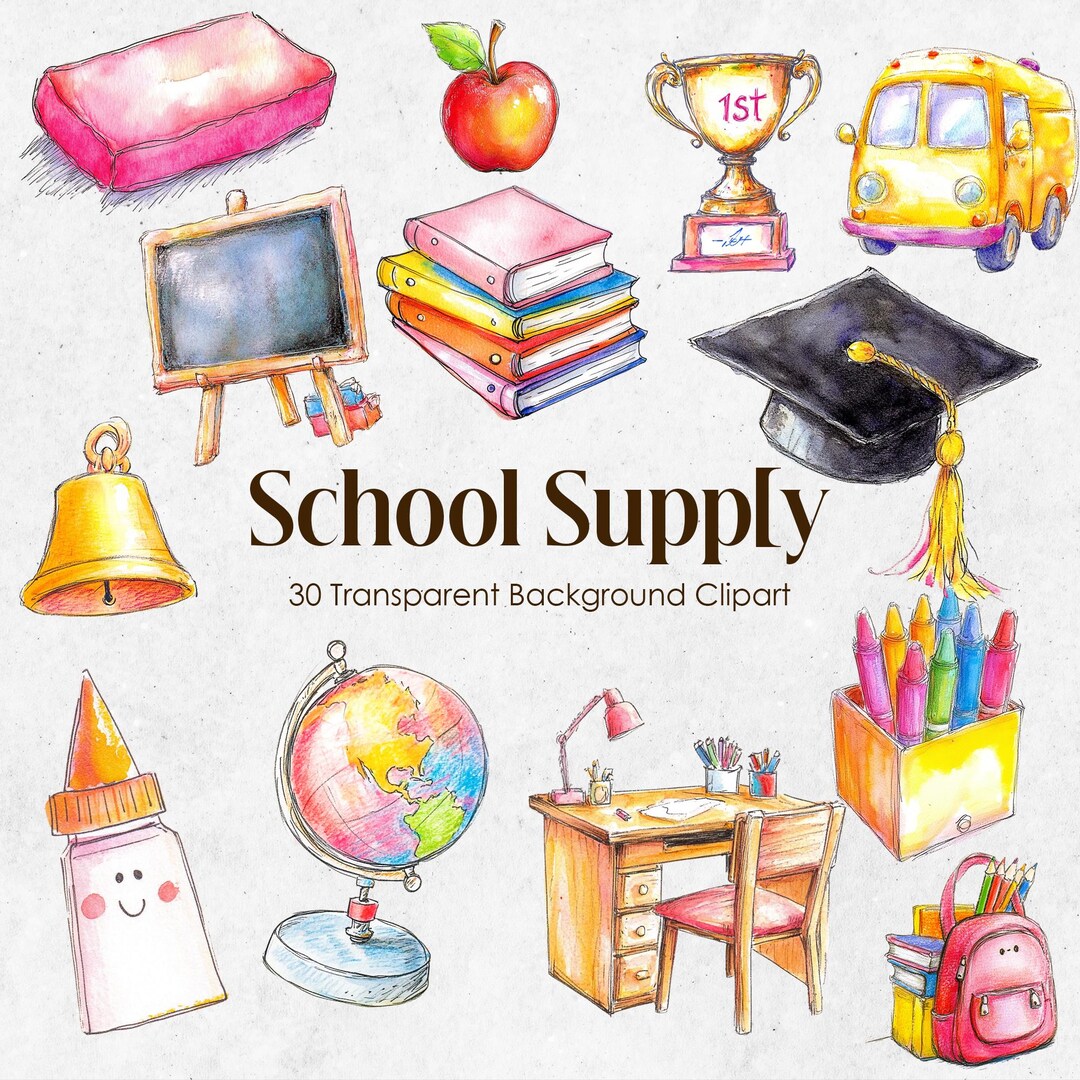 School Supply PNG | Back to School Hand Drawn Graphics Set | Cute ...