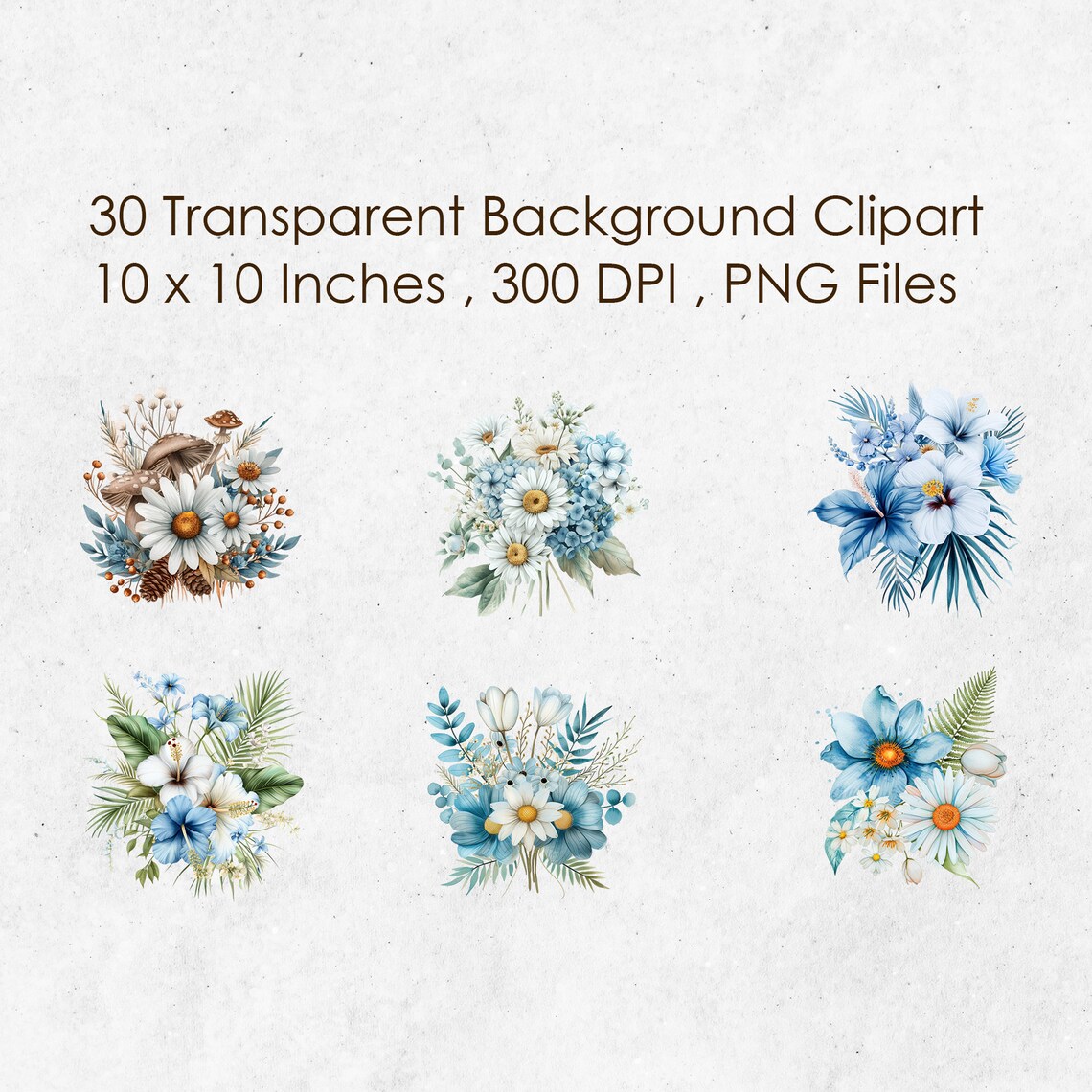 Sky Blue Daisy White Watercolor Flowers Clipart | Blue Floral PNG, Baby ...