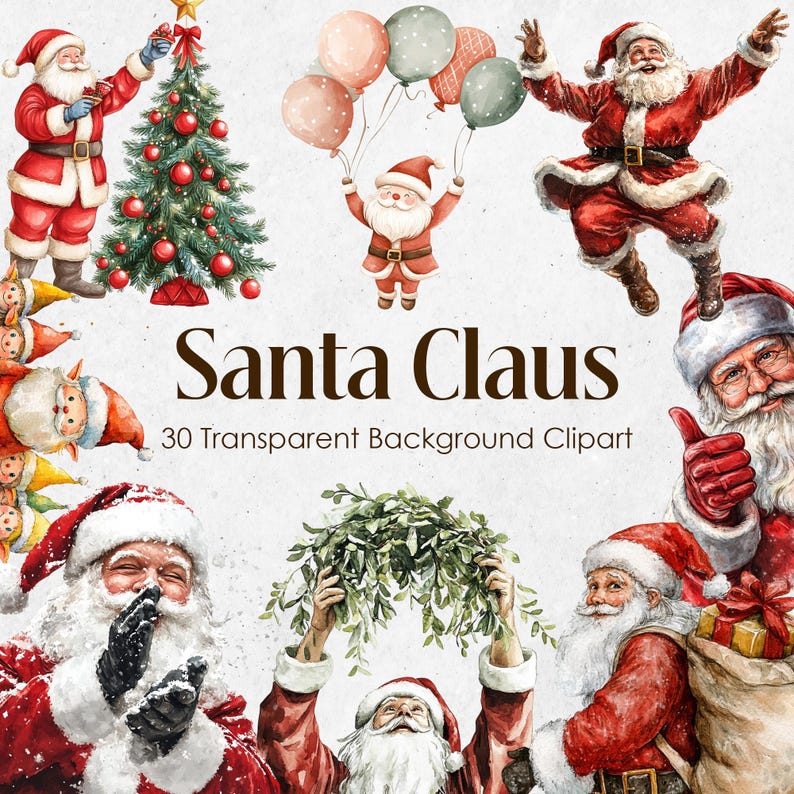 Christmas Santa Claus Watercolor Clipart Set | Hand-painted Holiday ...