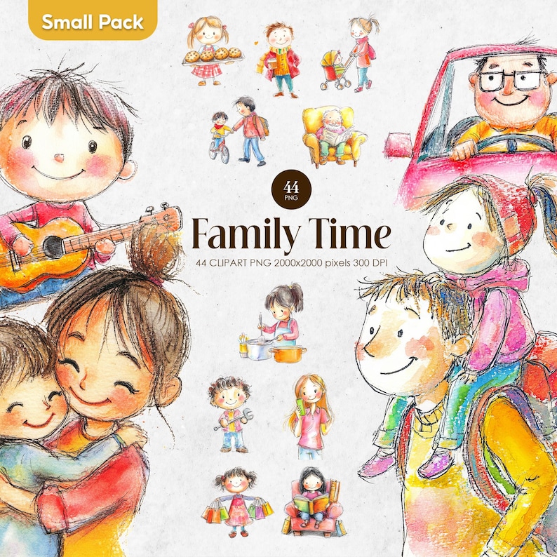 Family Clipart, Watercolor Family PNG, Cute Parents Kids Illustration ...