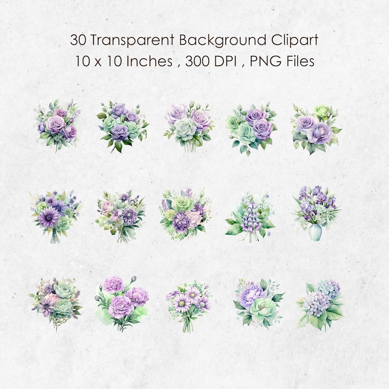 Pastel Lavender and Mint Flowers Watercolor Clipart,soft Purple Plum ...