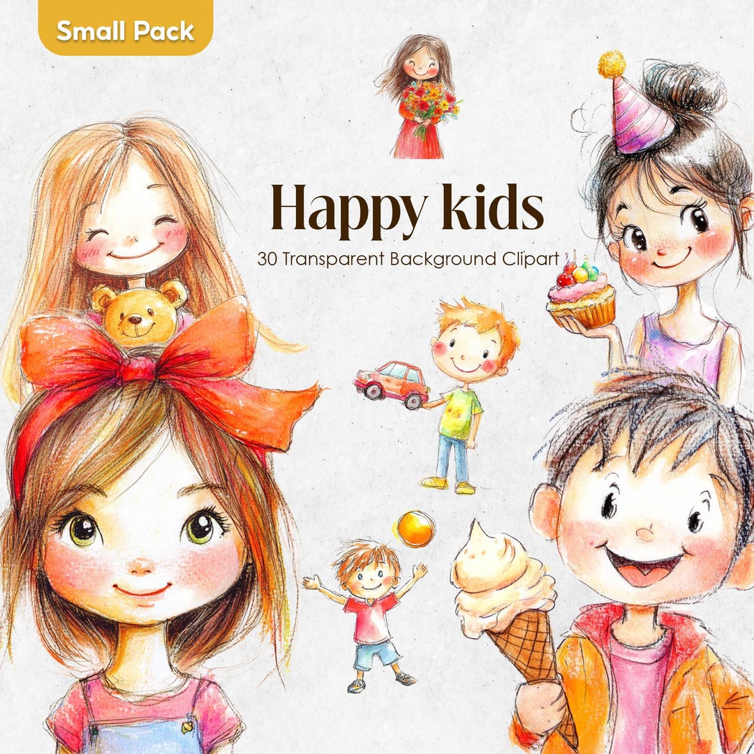 Happy Kids PNG Clipart Bundle | Little Kid Hand Drawn Graphics Set ...