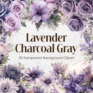 Lavender and Charcoal Gray Watercolor Flowers Clipart Set,dark Purple ...