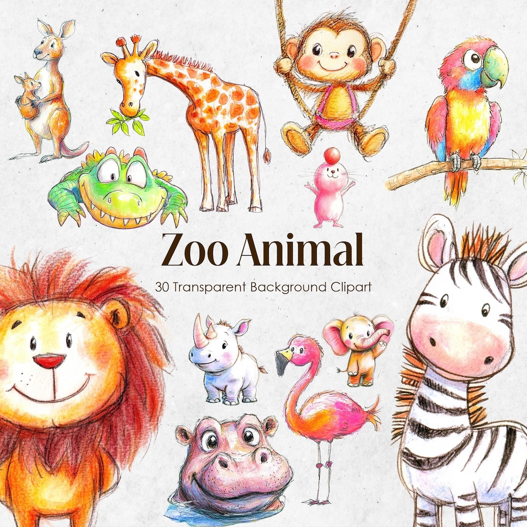 Safari Animals Clipart Bundle | Hand Drawn Zoo Animals Set | Baby ...
