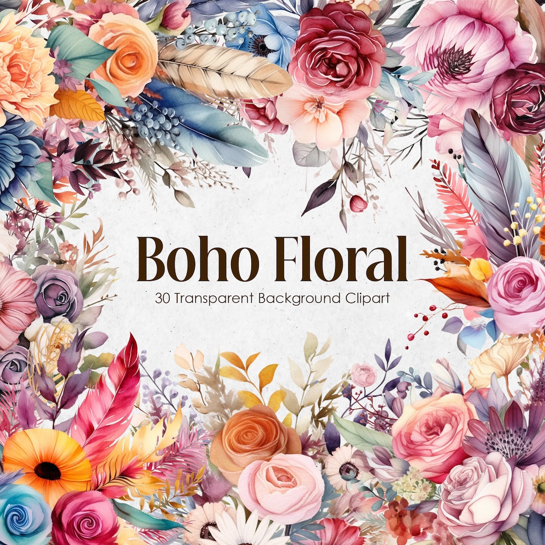 Boho Watercolor Flowers Clipart,bohemian Floral PNG Transparent ...