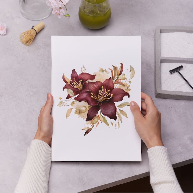 Burgundy and Gold Watercolor Flowers Clipart Set,bloody Red Floral ...