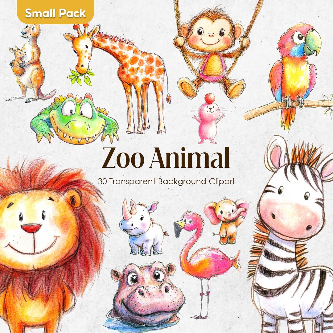 Safari Animals Clipart Bundle | Hand Drawn Zoo Animals PNG | Baby ...