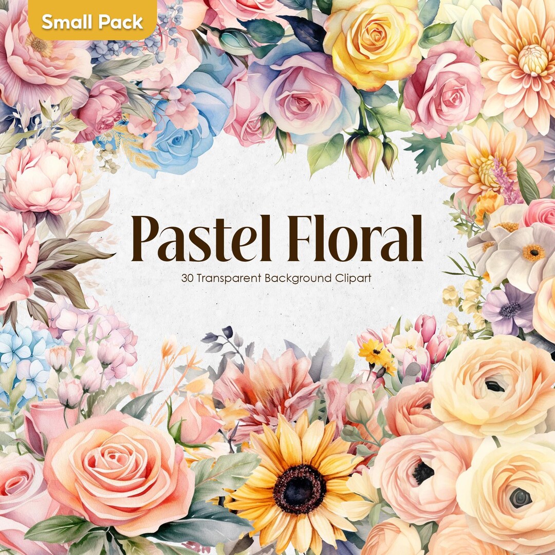 Pastel Floral Clipart, Watercolor Flower PNG, Soft Bouquet Clip Art ...