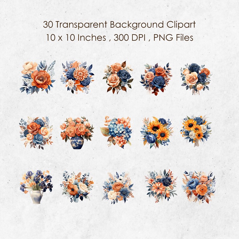 Indigo Terracotta Floral Watercolor Clipart,brick Bronze Flowers PNG ...