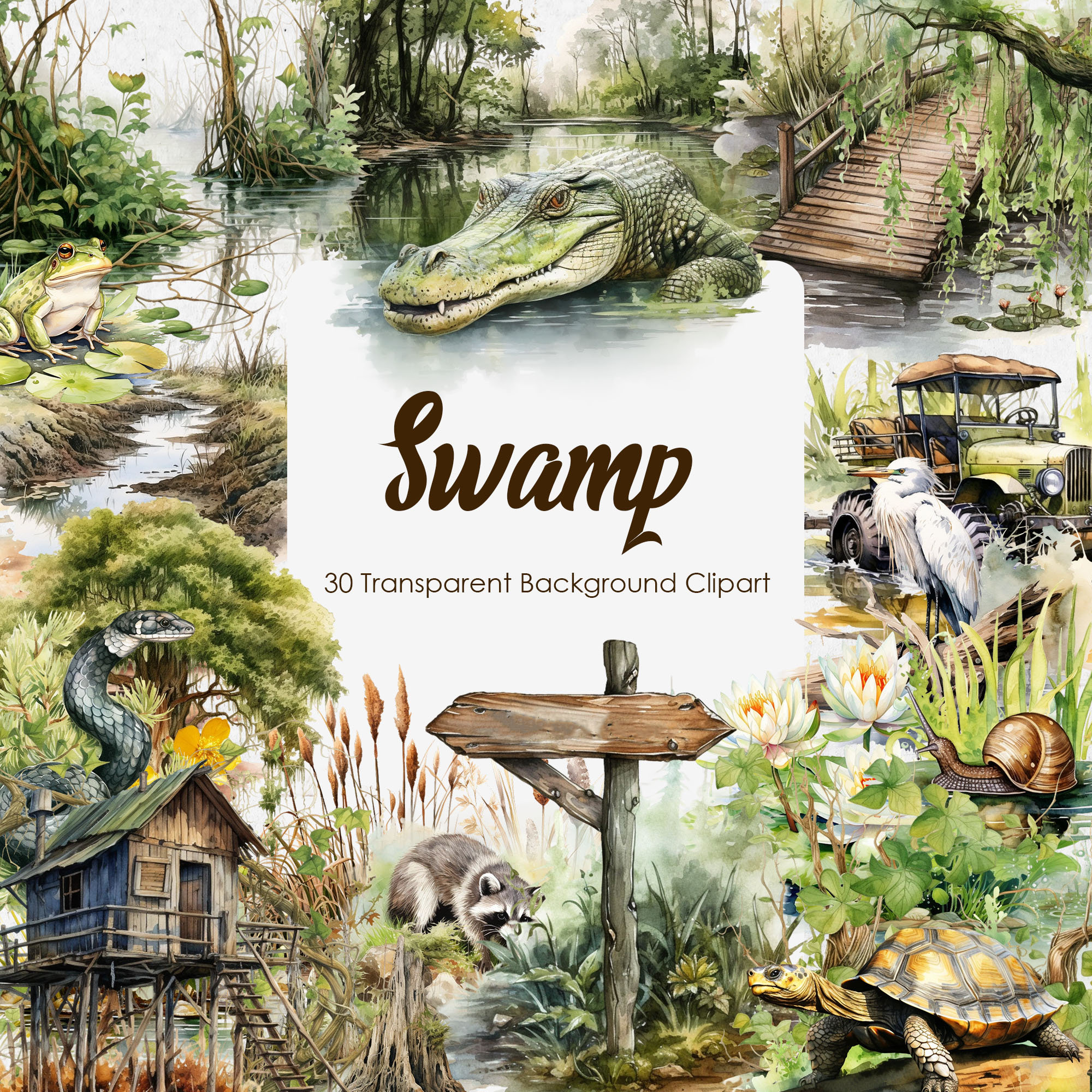 Watercolor Swamp Clipart Transparent Background Png,green Nature ...