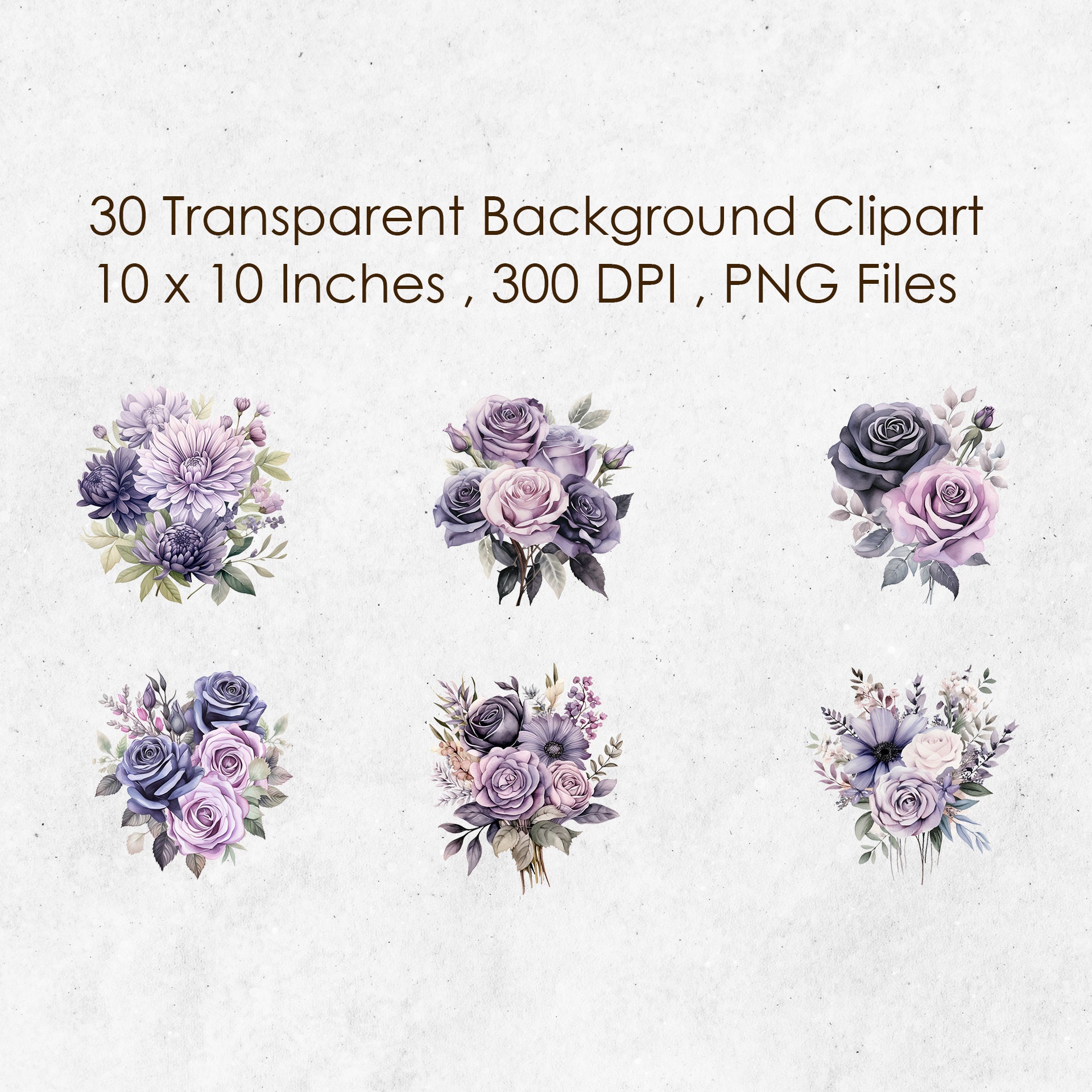 Lavender and Charcoal Gray Watercolor Flowers Clipart Set,dark Purple ...