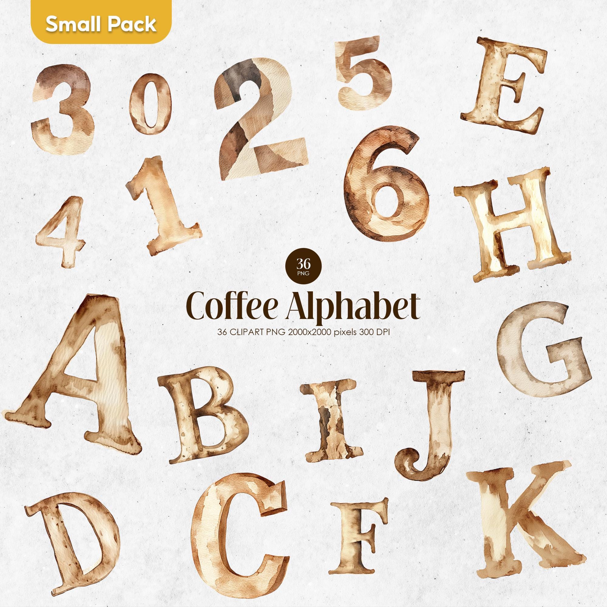 Coffee Alphabet Clipart, Latte Letter PNG, Watercolor Font Letters ...