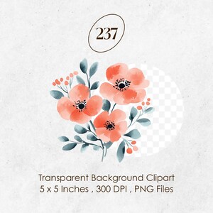 Teal and Coral Floral Watercolor Clipart,blue Green Flower PNG ...