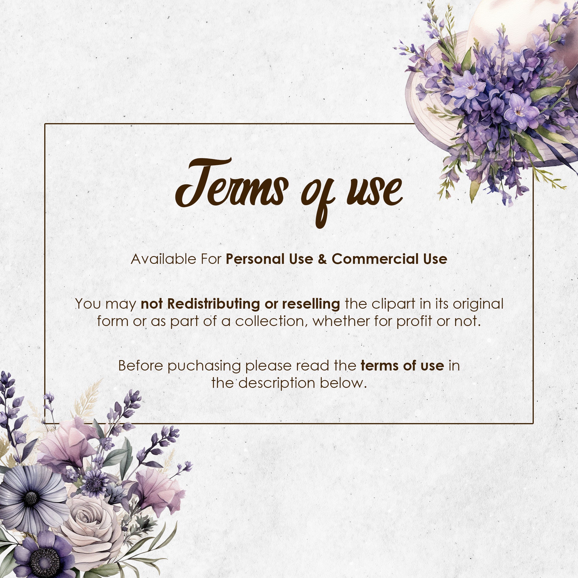 Lavender and Charcoal Gray Watercolor Flowers Clipart Set,dark Purple ...