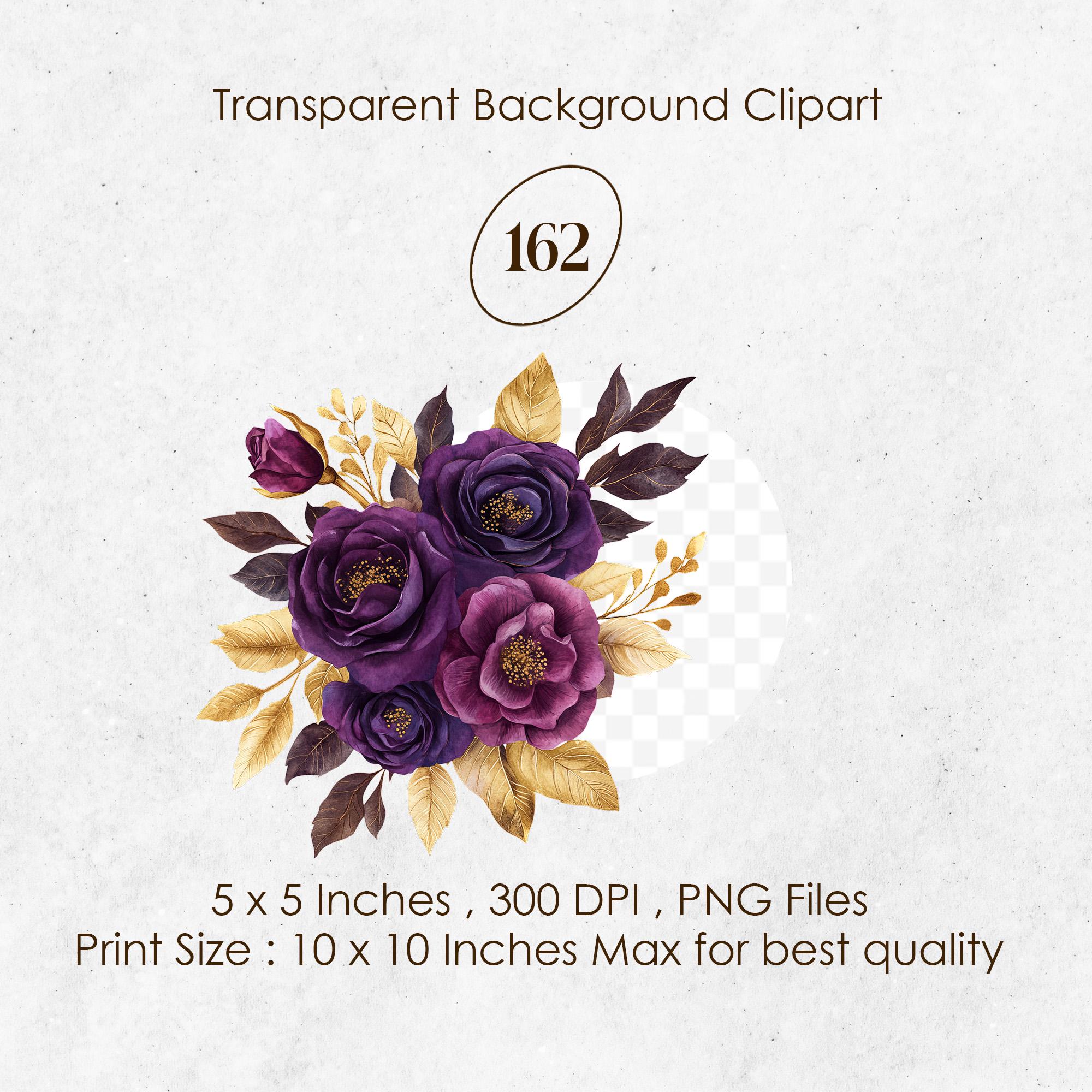 Deep Purple and Gold Flower PNG Watercolor Clipart Luxury Floral ...