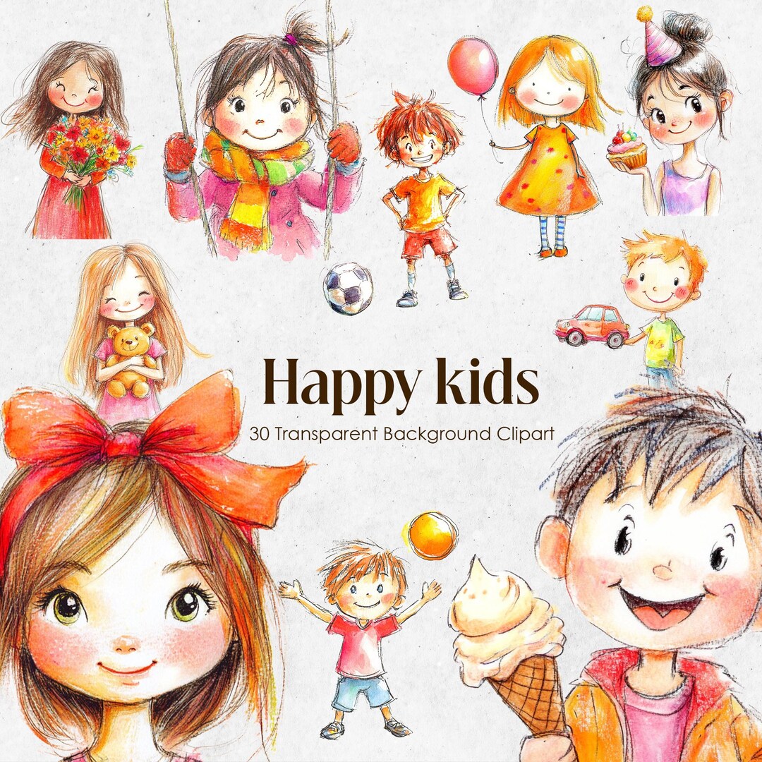 Happy Kids Clipart Bundle | Little Kid Hand Drawn Graphics Set ...