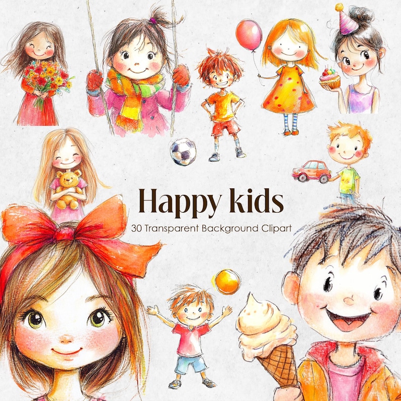 Happy Kids Clipart Bundle | Little Kid Hand Drawn Graphics Set ...