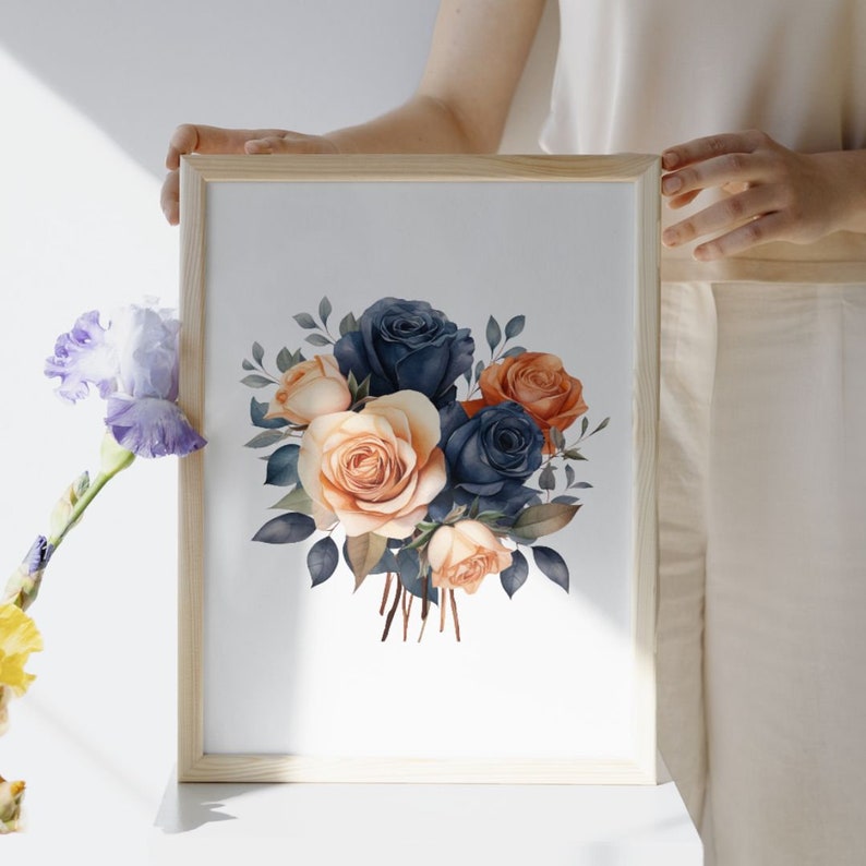 Indigo Terracotta Floral Watercolor Clipart,brick Bronze Flowers PNG ...