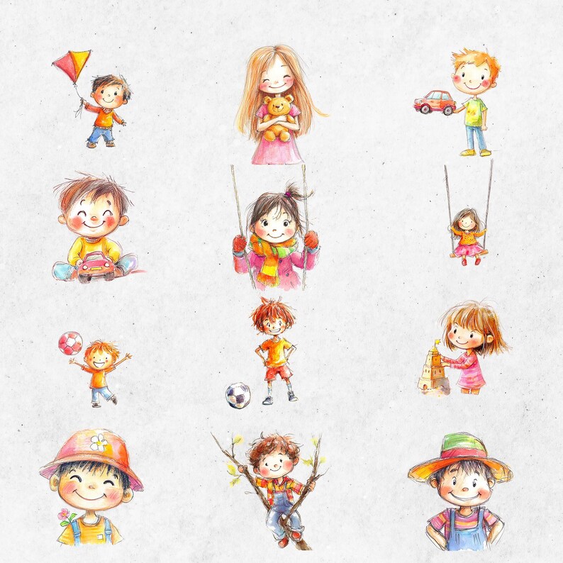 Happy Kids Clipart Bundle | Little Kid Hand Drawn Graphics Set ...