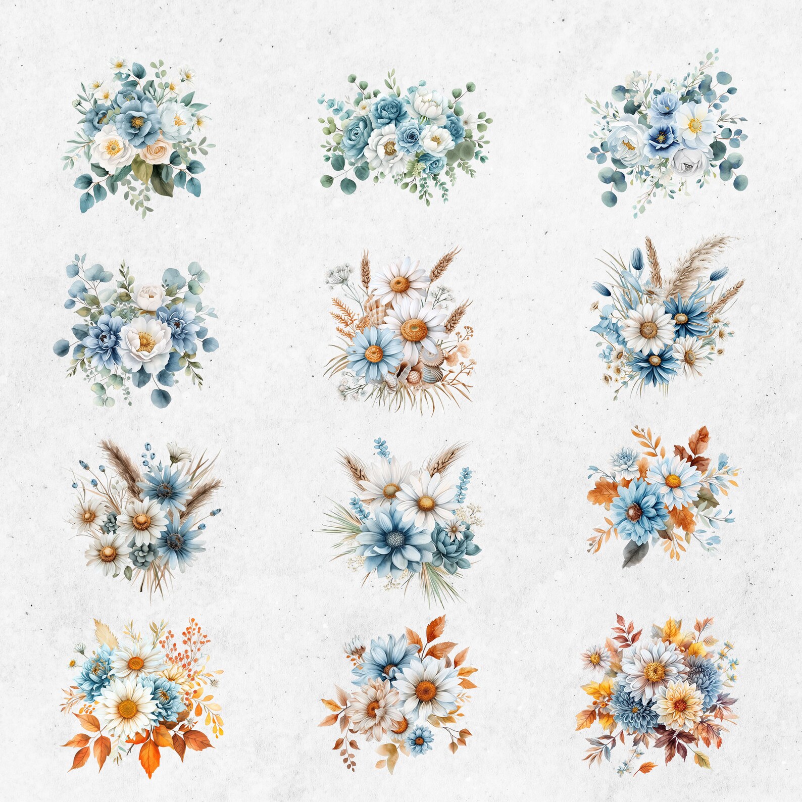 Sky Blue Daisy White Watercolor Flowers Clipart | Blue Floral PNG, Baby ...