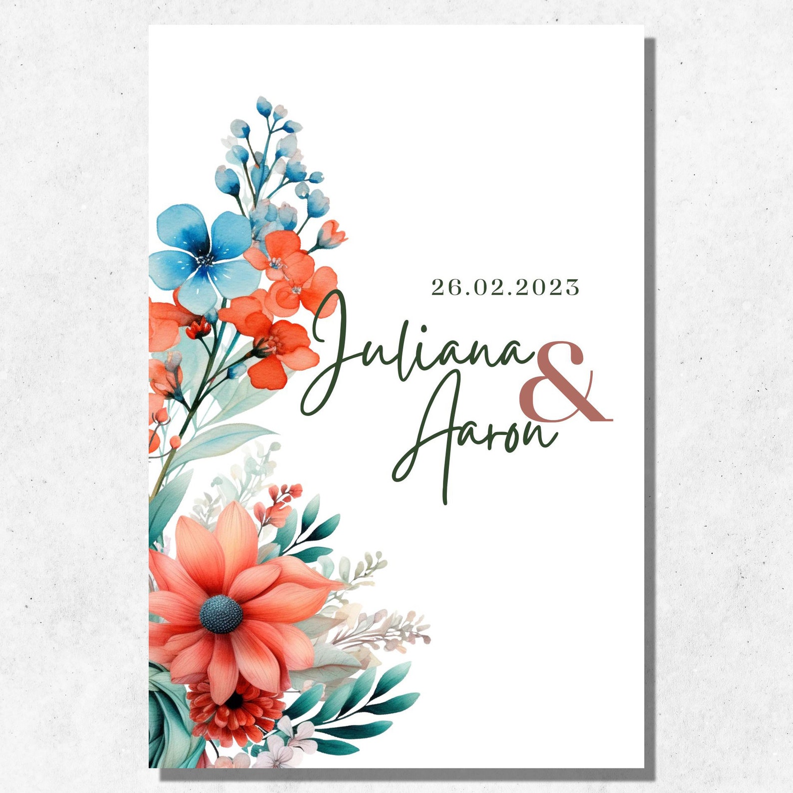 Teal and Coral Floral Watercolor Clipart,blue Green Flower PNG ...