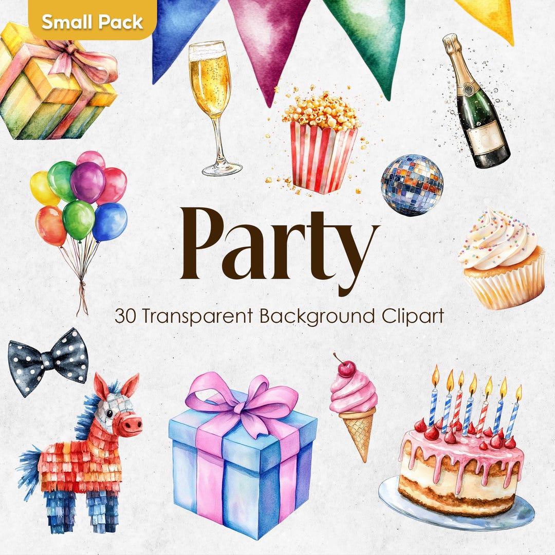 Watercolor Party Clipart Bundle: Celebration PNG Images (commercial Use ...