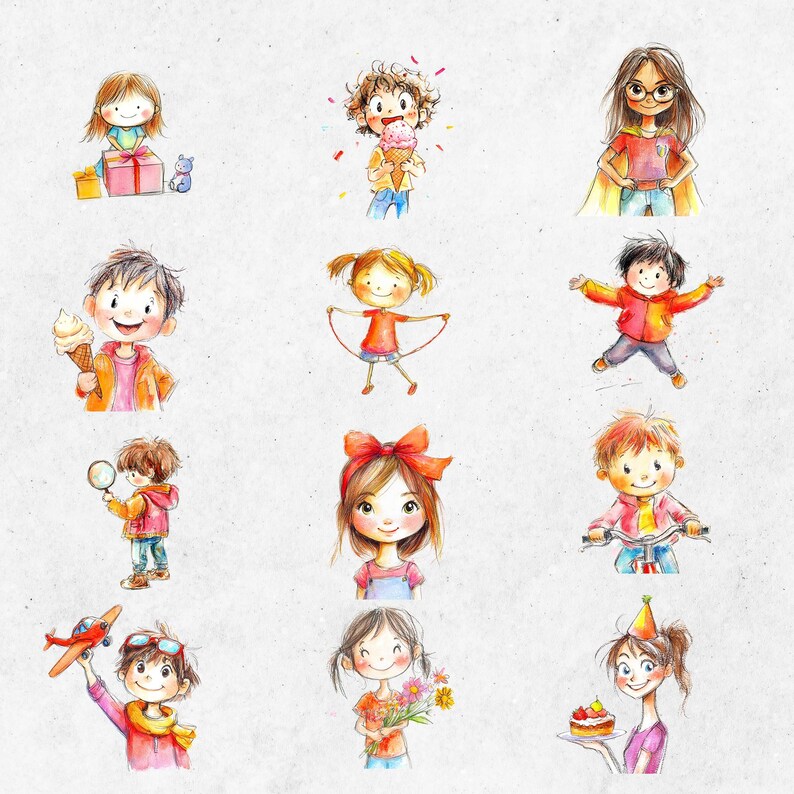 Happy Kids Clipart Bundle | Little Kid Hand Drawn Graphics Set ...
