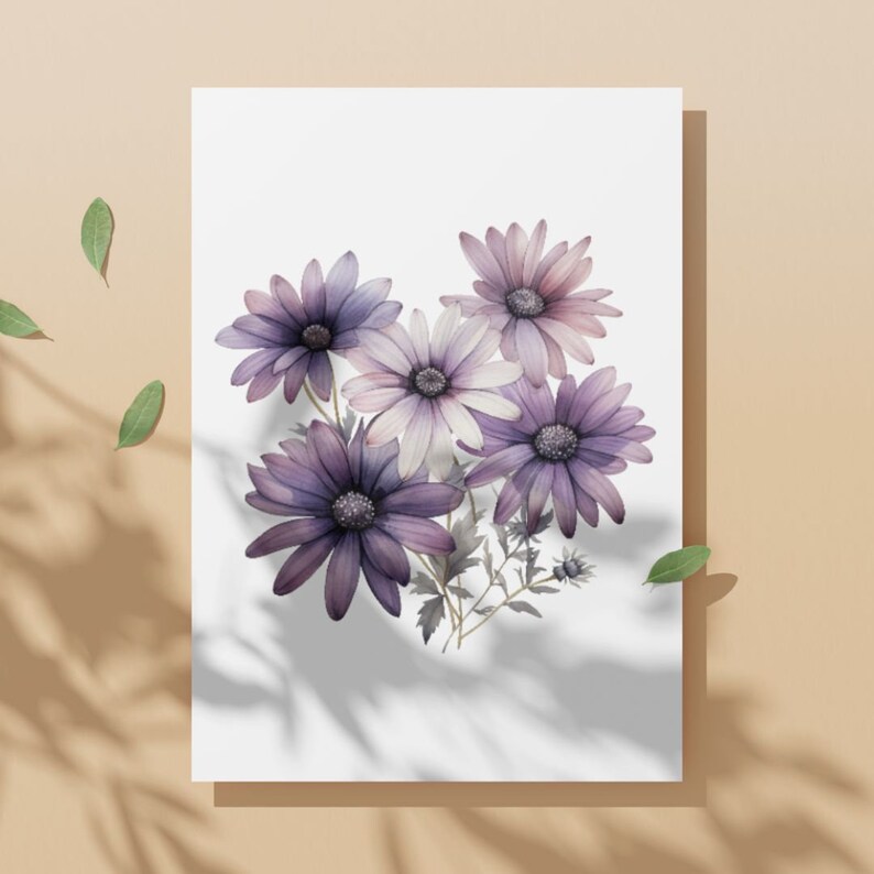 Lavender and Charcoal Gray Watercolor Flowers Clipart Set,dark Purple ...