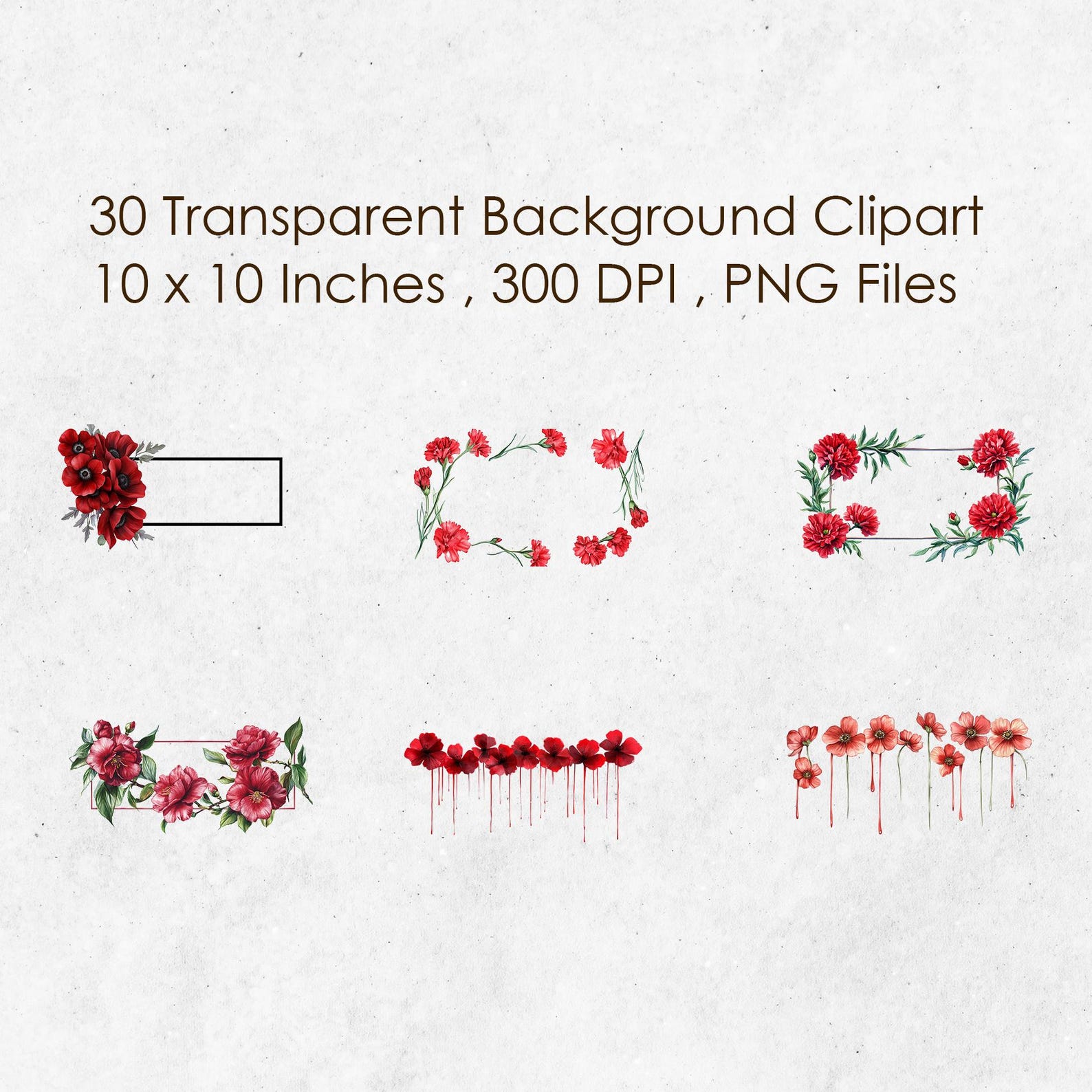 Red Flowers Frame Watercolor Clipart Set,rose Floral Border PNG ...