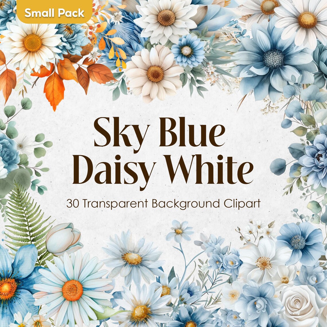 Sky Blue Daisy White Watercolor Flowers Clipart | Blue Floral PNG, Baby ...