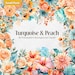 Teal and Peach Flowers Watercolor Clipart,mint Pastel Orange Floral PNG ...