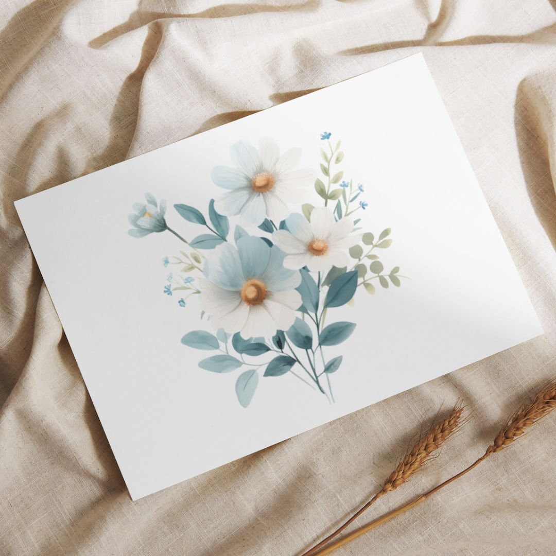 Sky Blue Daisy White Watercolor Flowers Clipart | Blue Floral PNG, Baby ...