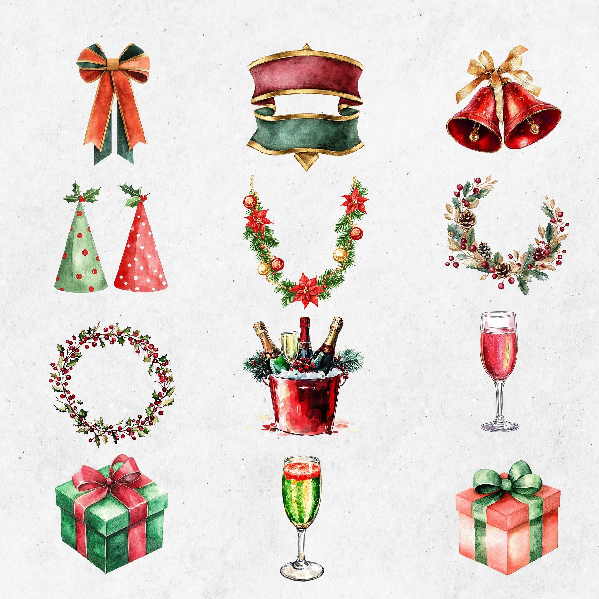 Christmas Party Red and Green Watercolor Clipart,fun Element PNG ...