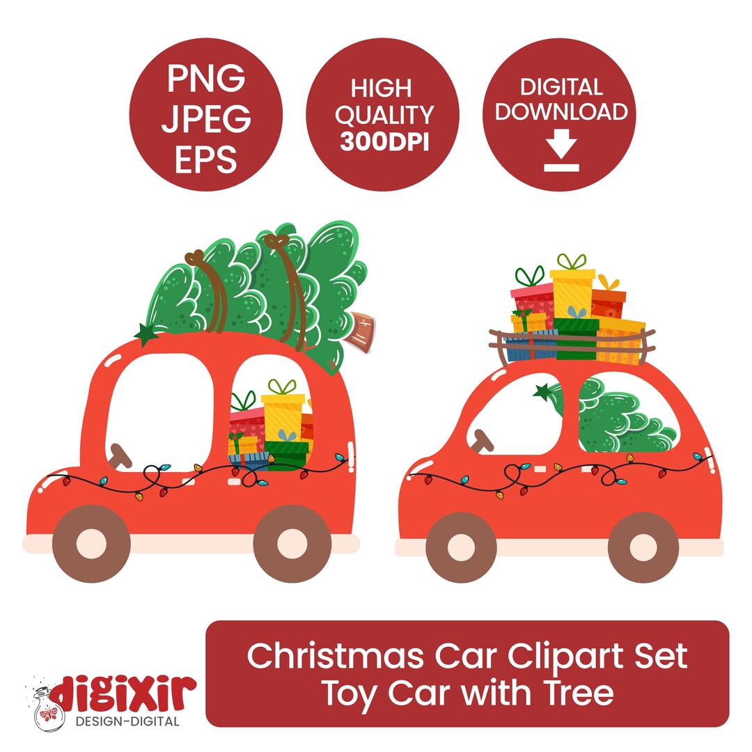 Christmas Car Clipart Set | Cute Christmas Tree Car PNG | Digital ...