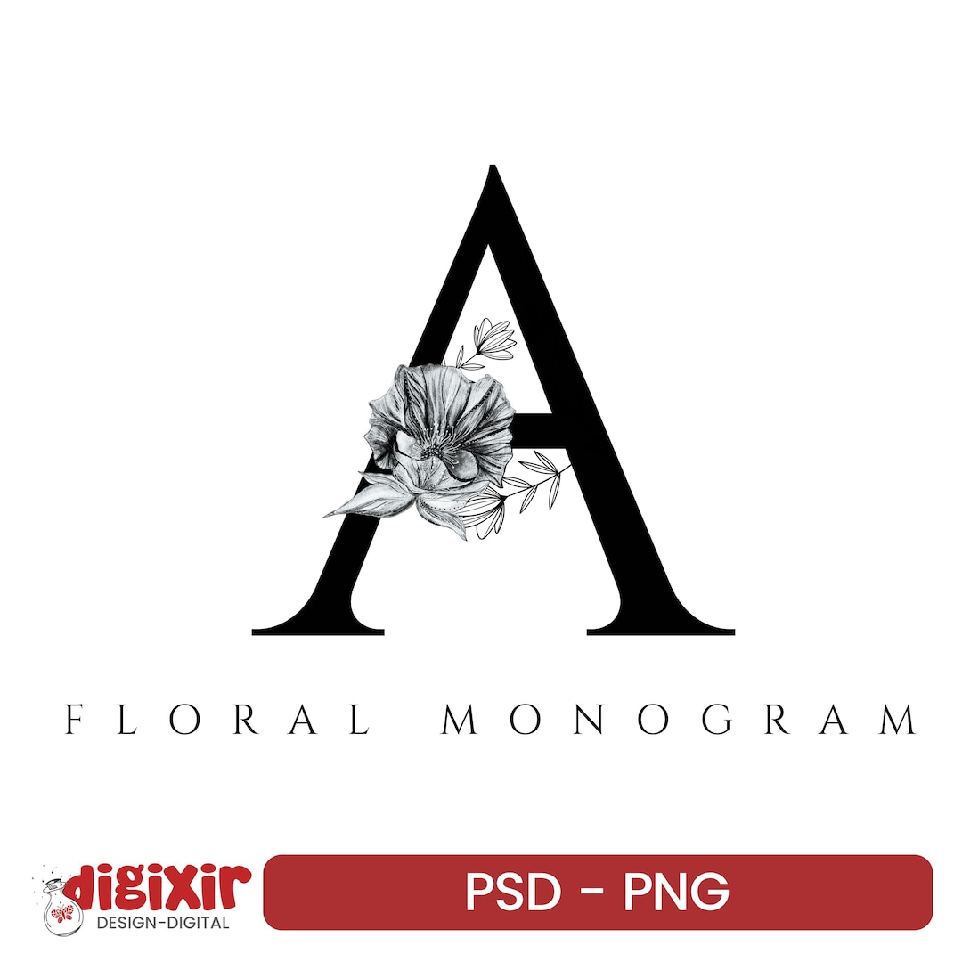 Floral Split Monogram, Flower Monogram Clipart, Floral Letter Graphic ...
