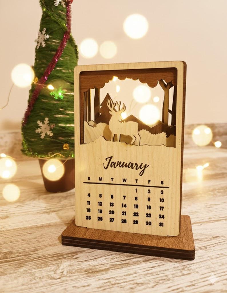 Laser Cut Layered Wooden Desk Calendar – Handmade 3D Wood Art Gift - Etsy