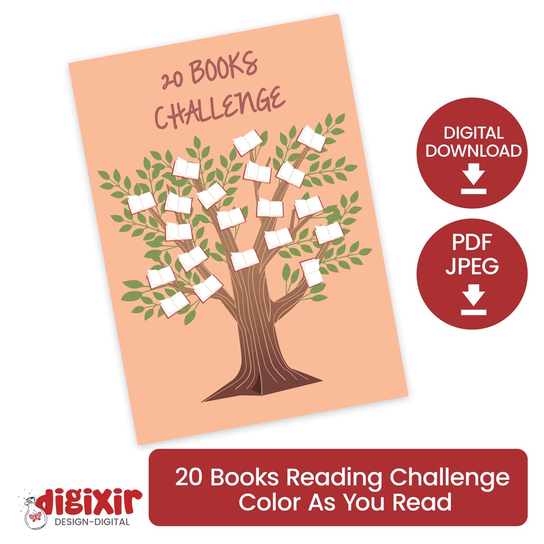 20 Books Reading Challenge Tracker | Fun Book Tree Coloring Chart ...