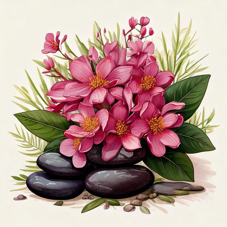 4 Wildflowers and Stones Clipart, Floral Clipart, Jpgs, Commercial Use ...