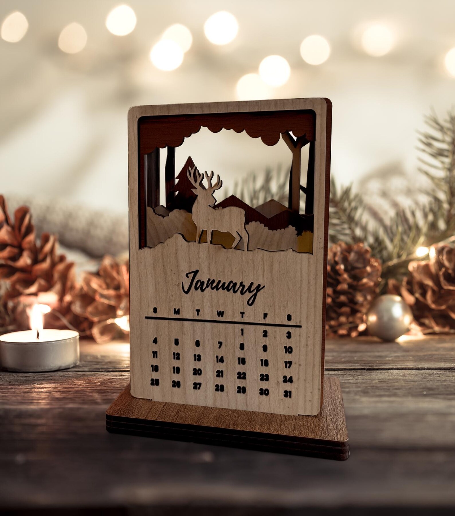 Laser Cut Layered Wooden Desk Calendar – Handmade 3D Wood Art Gift - Etsy