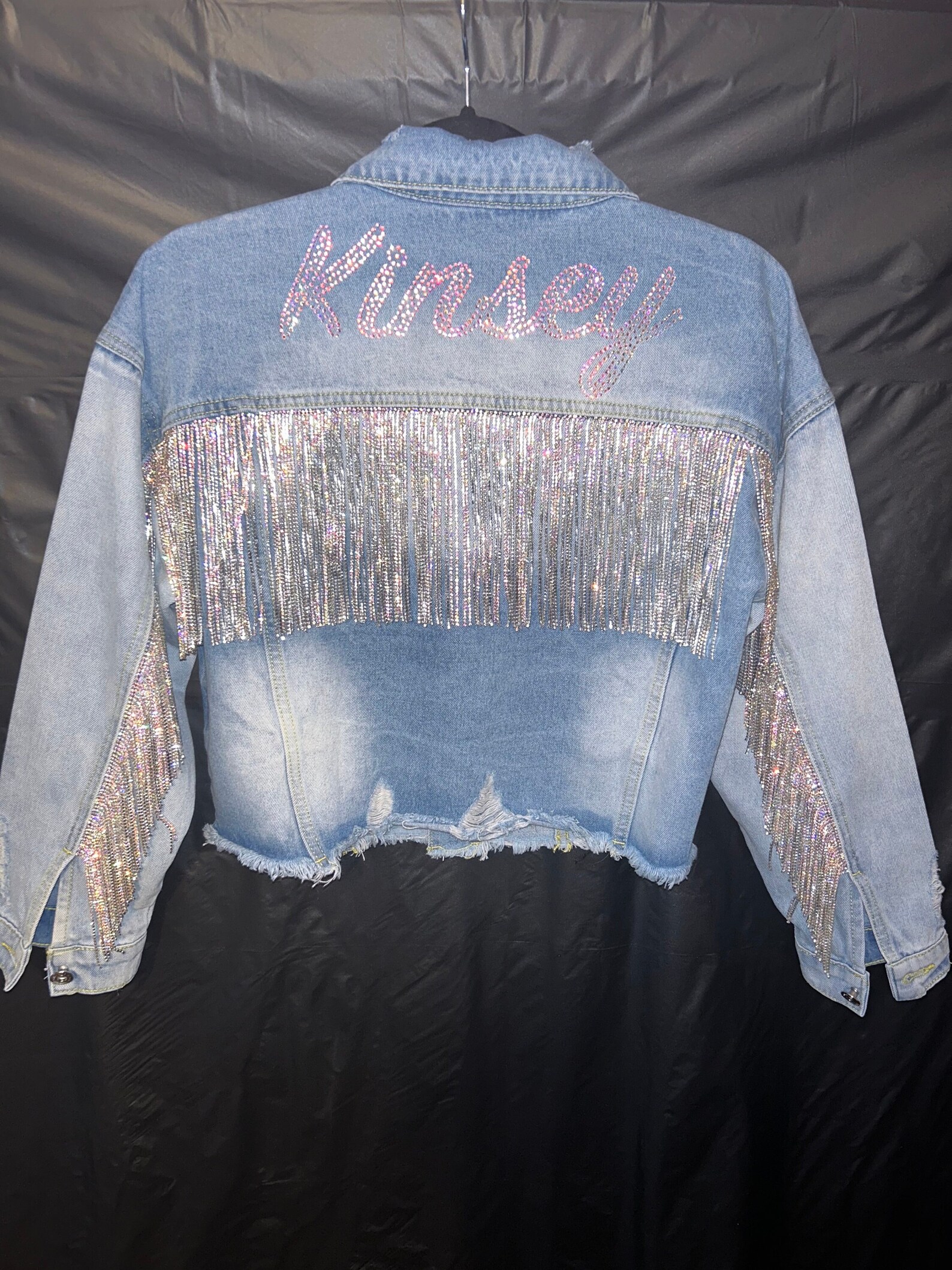 Rhinestone Fringe Denim Jacket - Etsy