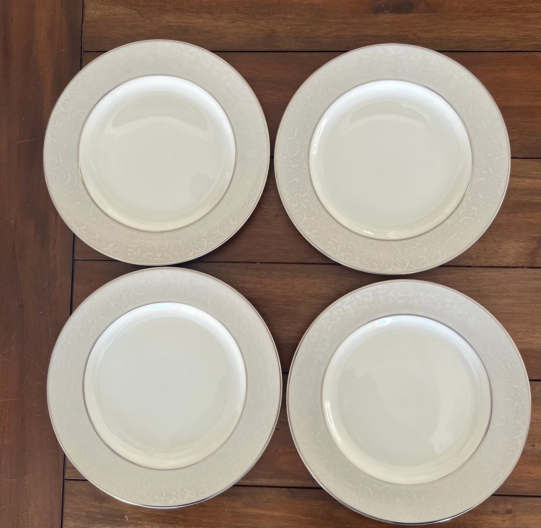 Set of 4 Mikasa Fine China Parchment L3438 Salad Plates Platinum Silver ...