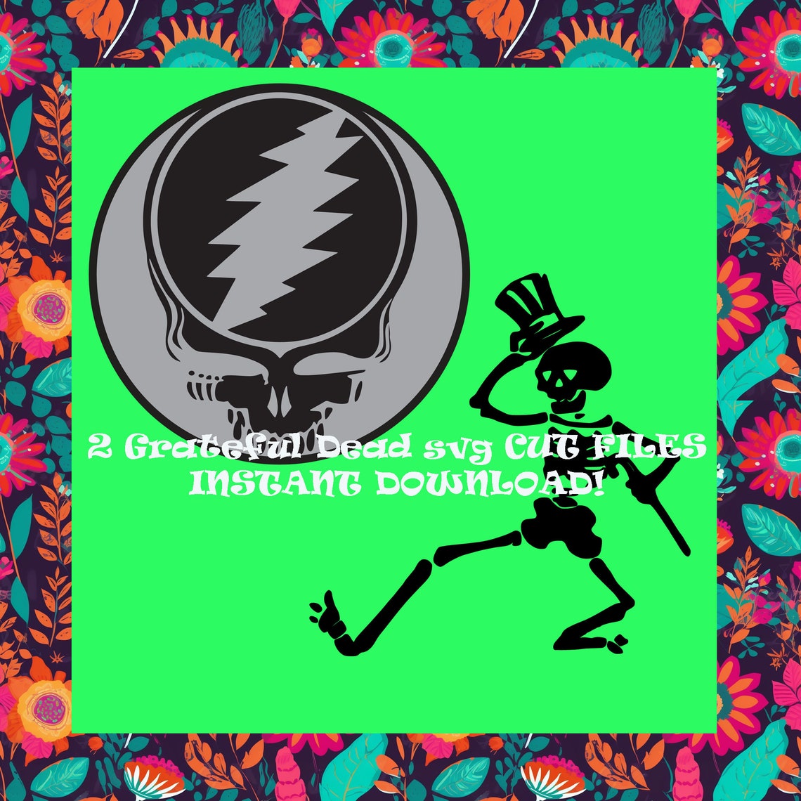 Grateful Dead SVG Bundle, Dancing Skeleton SVG, Steal Your Face ...
