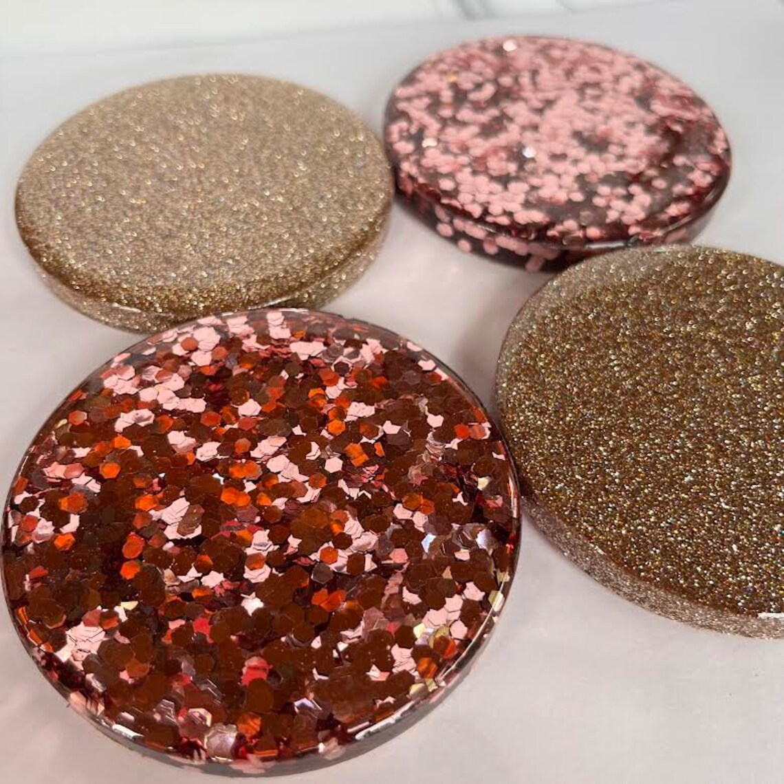 Gold & Chunky Glitter Coaster Set With Holder Coaster Set Handmade Gift ...