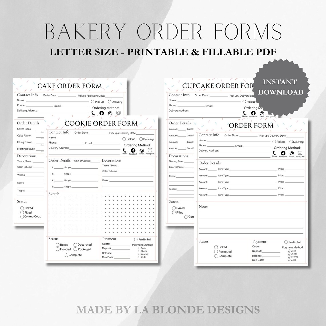 Bakery Order Forms, Cake Order Form, Cupcake Order Form, Cookie Order ...
