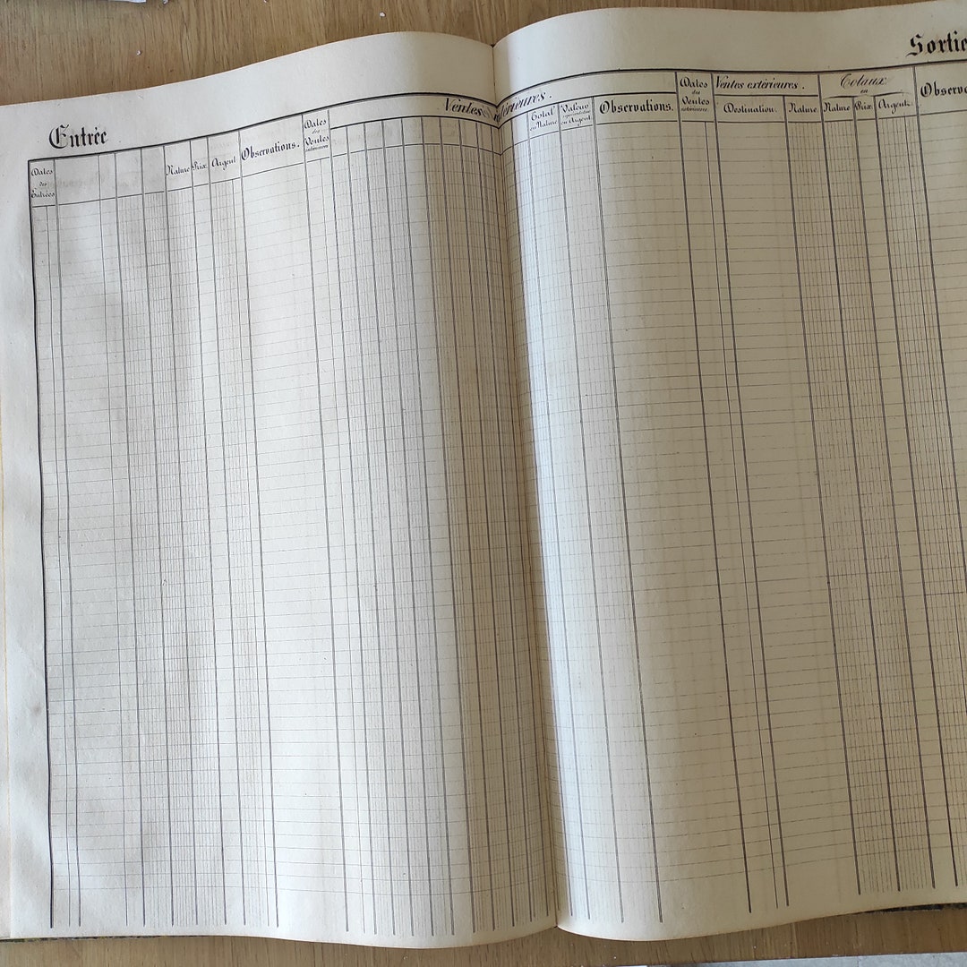 3 Large Double Pages of Vintage French Register Papers for Collage ...