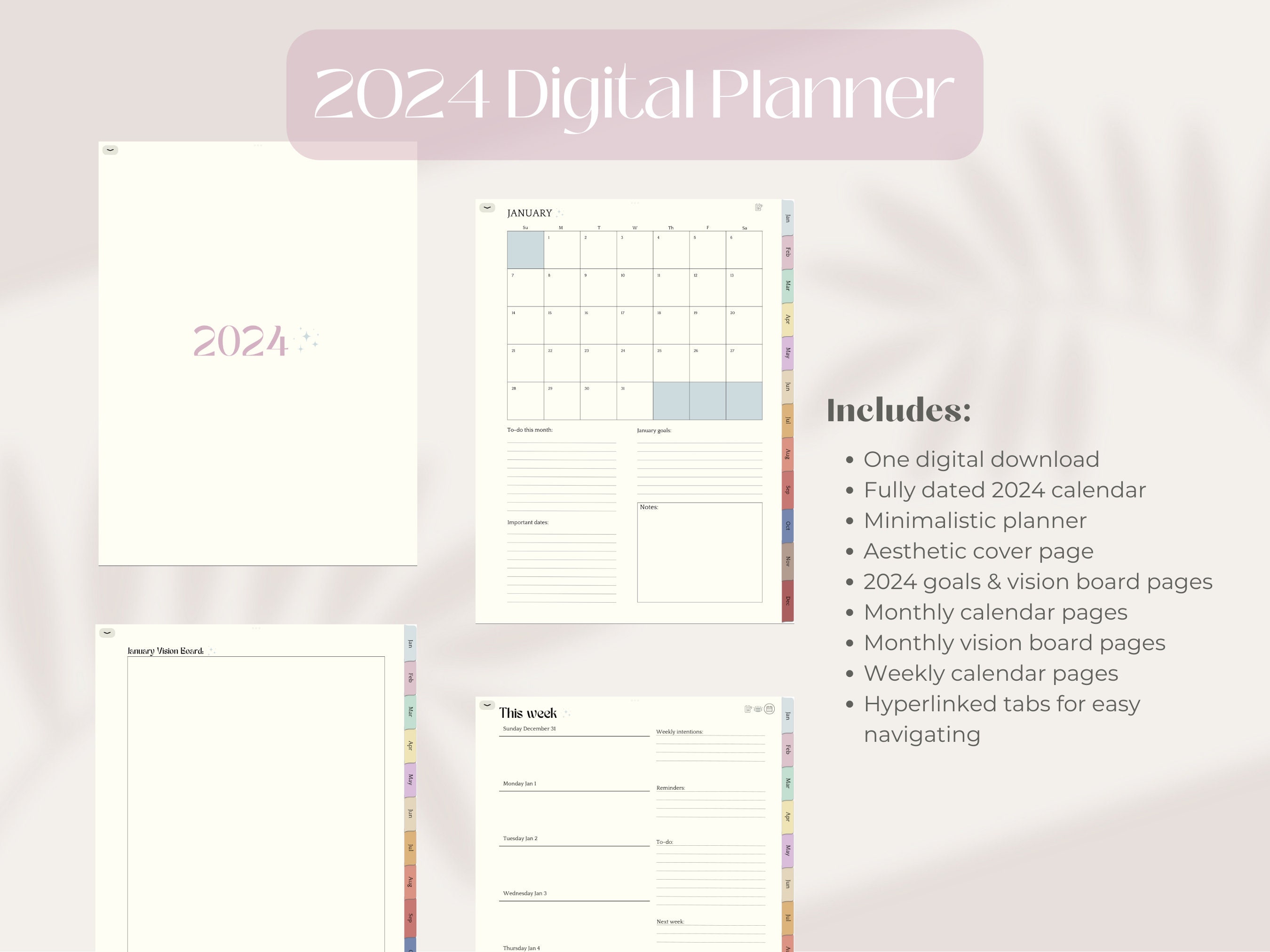 2024 Digital Planner Minimalistic 2024 Digital Planner 2024 Planner for ...