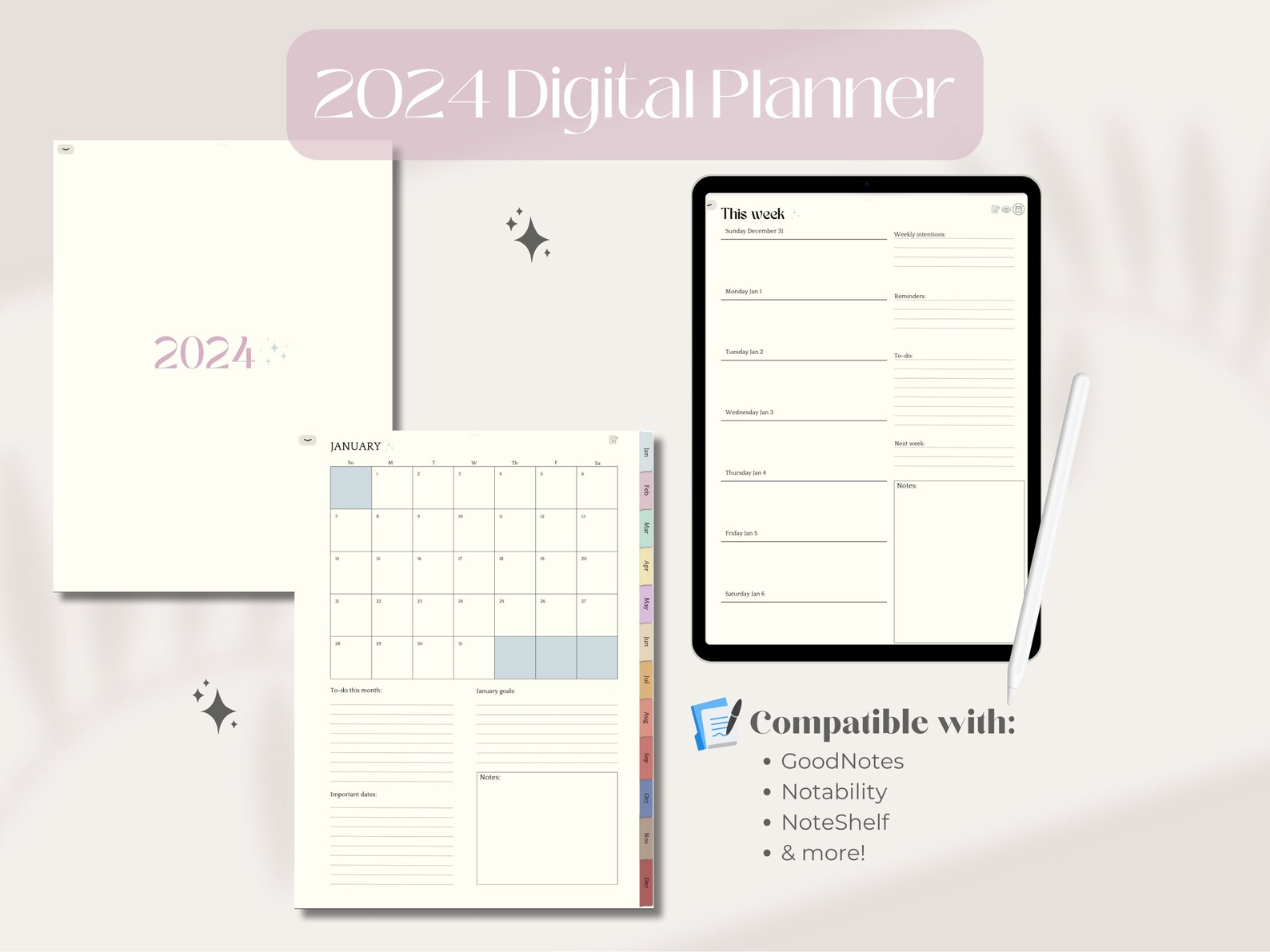 2024 Digital Planner Minimalistic 2024 Digital Planner 2024 Planner for ...