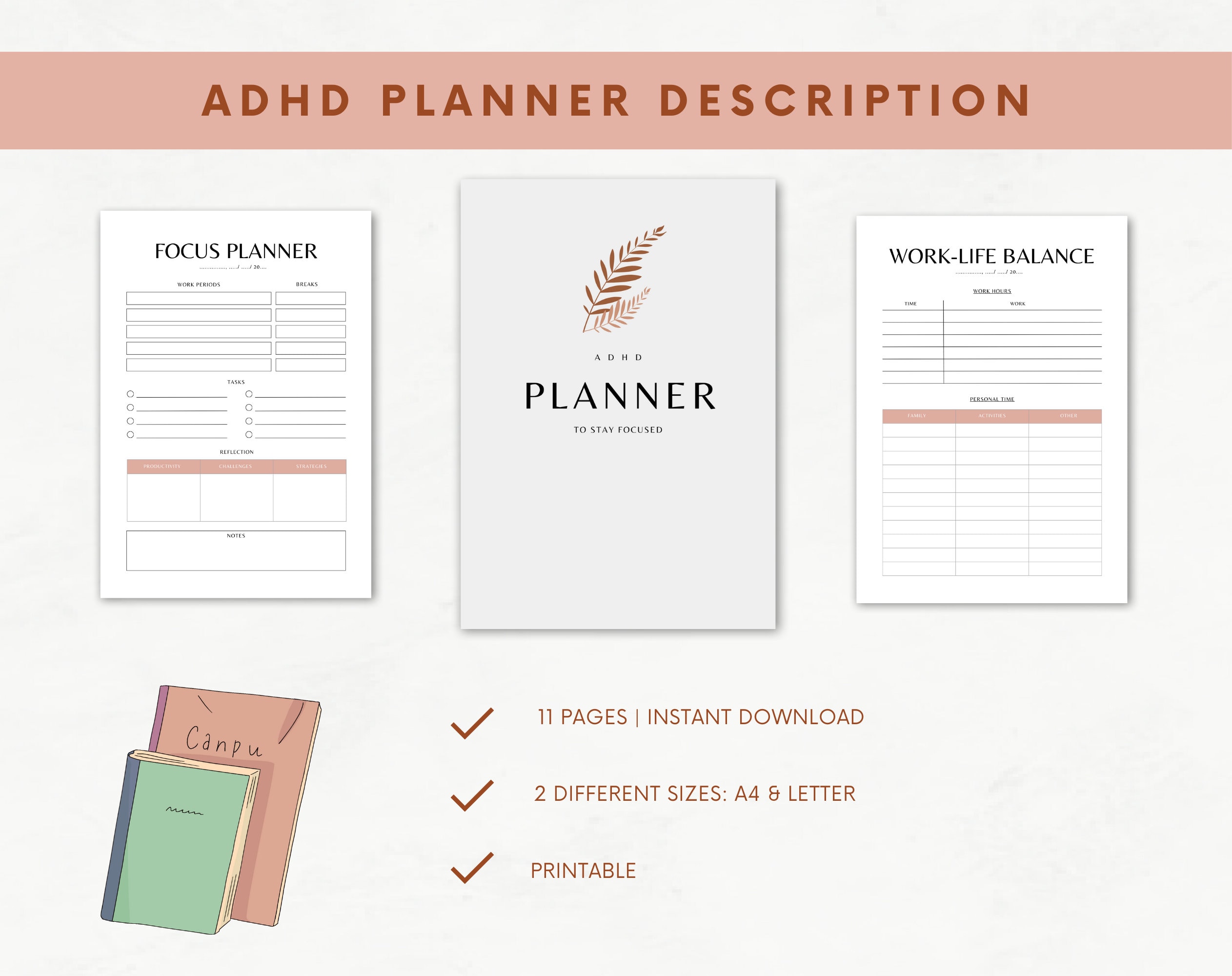 ADHD Planner Printable | A4 & Letter ADHD Planner | Adhd Planner Adult ...