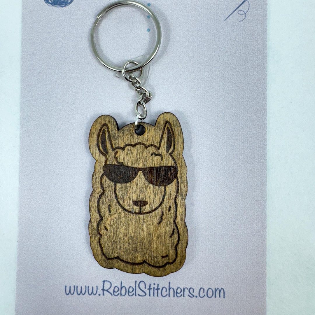 Handmade Wooden Alpaca Keychain – Engraved With Sunglasses - Etsy